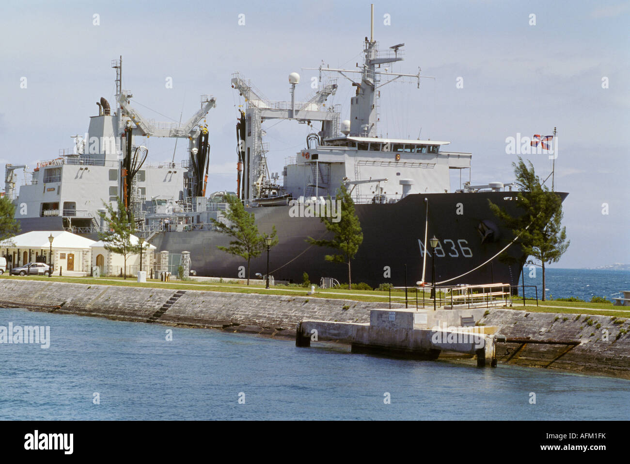 Hamilton Bermuda blue sky harbor naval navy war ship Stock Photo - Alamy