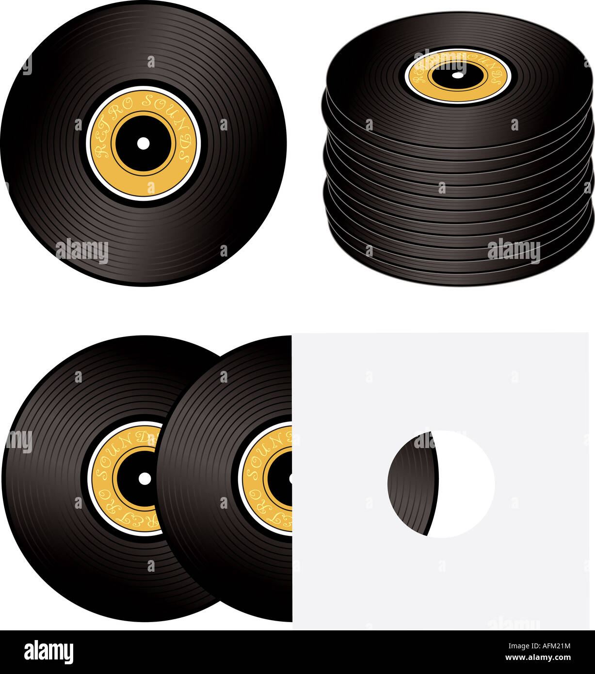 Old fashioned record in different states with a yellow label Stock ...