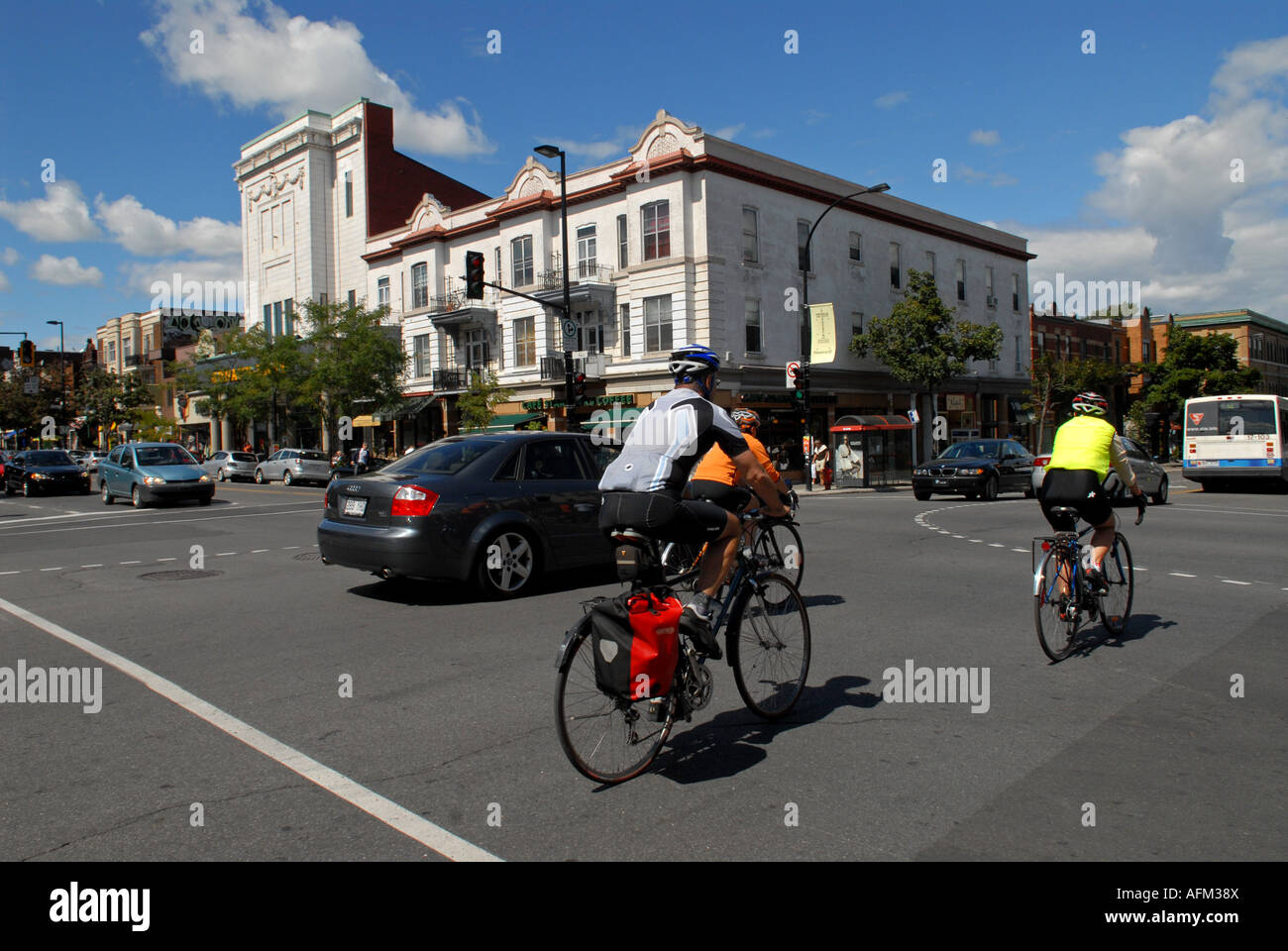 Biking on the streets of Montreal Quebec canada on Laurier and Park ...