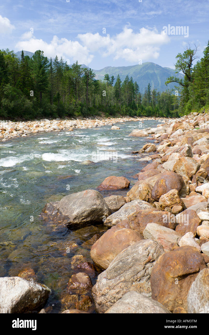 view of mountain river Selenginka. Sayan's mountain range Stock Photo ...