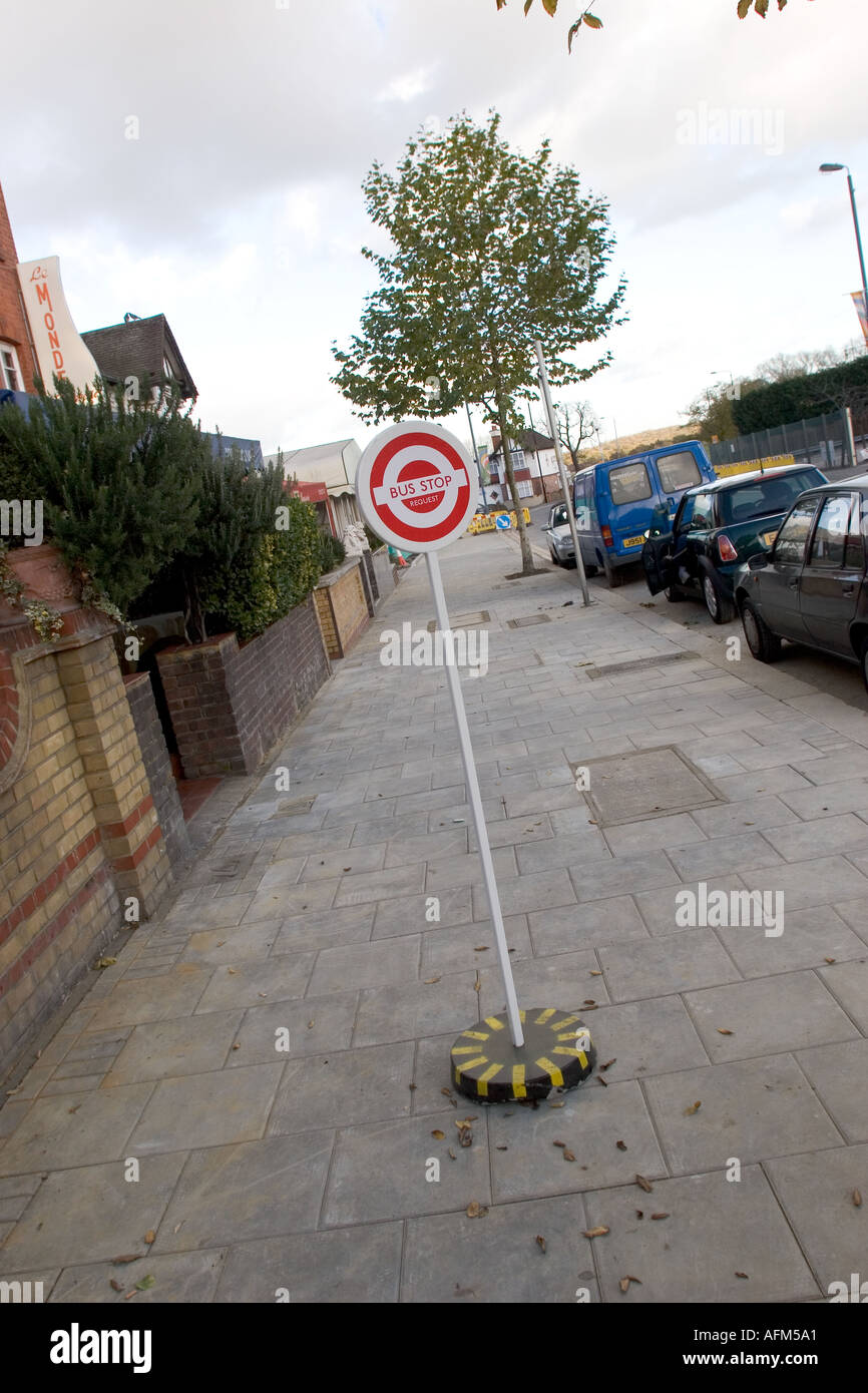 Temporary bus stop in the middle of the pavement Stock Photo - Alamy