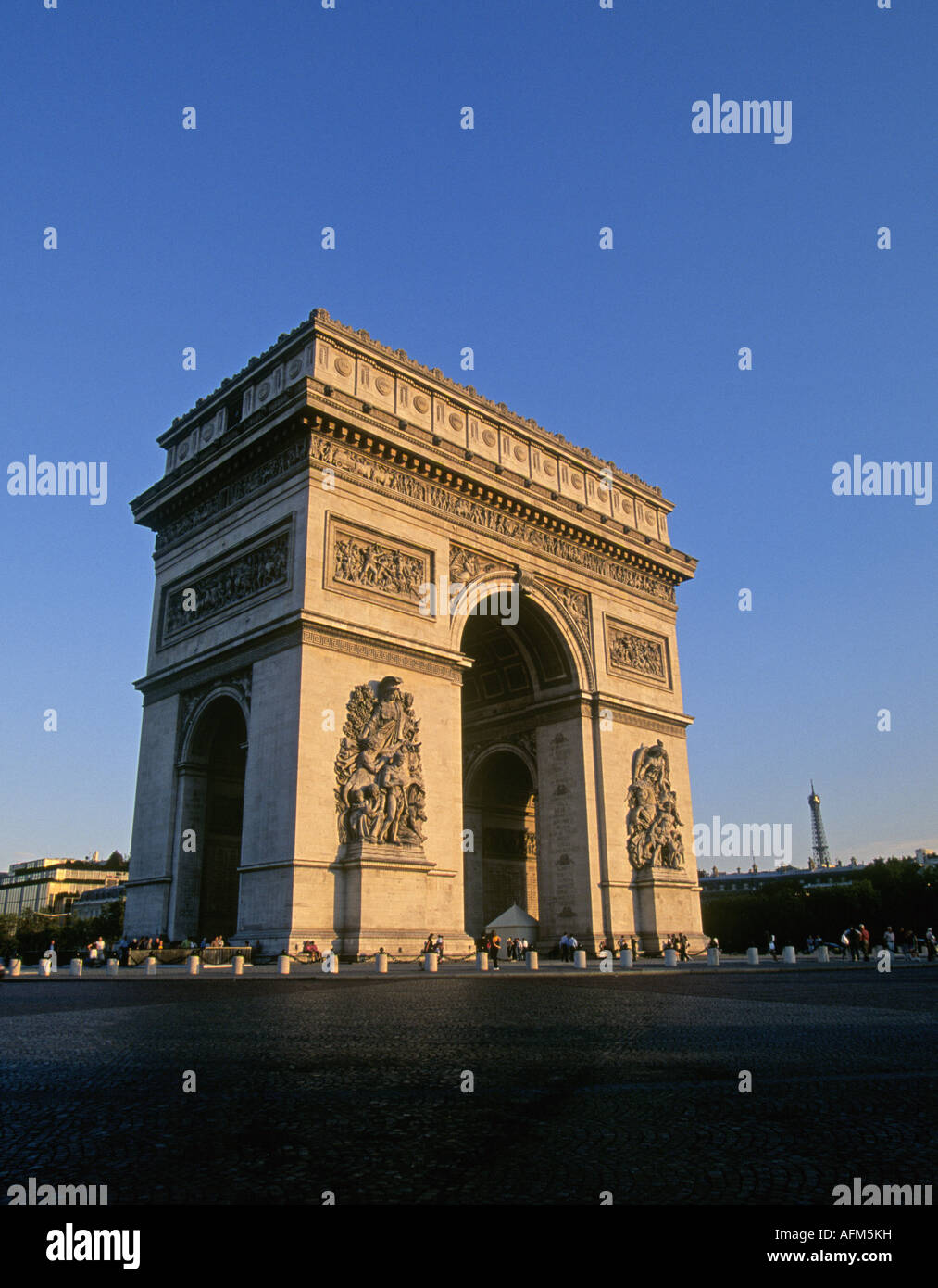 A view of the Arc de Triomphe along the Champs Elysées in the heart of ...