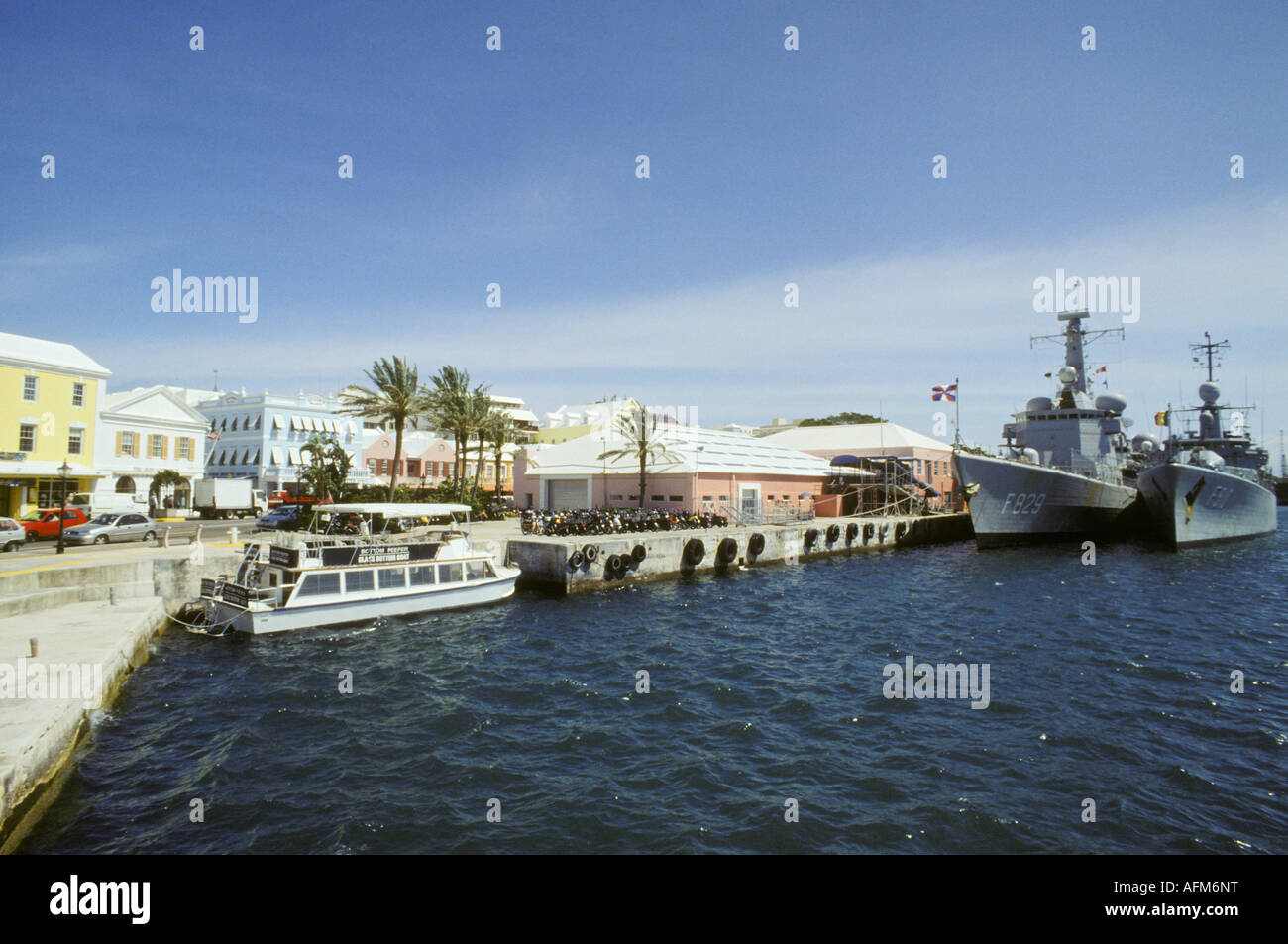 Hamilton Bermuda blue sky harbor naval navy war ship Stock Photo - Alamy