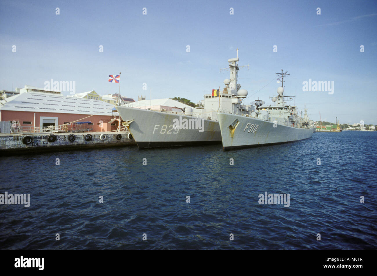 Hamilton Bermuda blue sky harbor naval navy war ship Stock Photo - Alamy