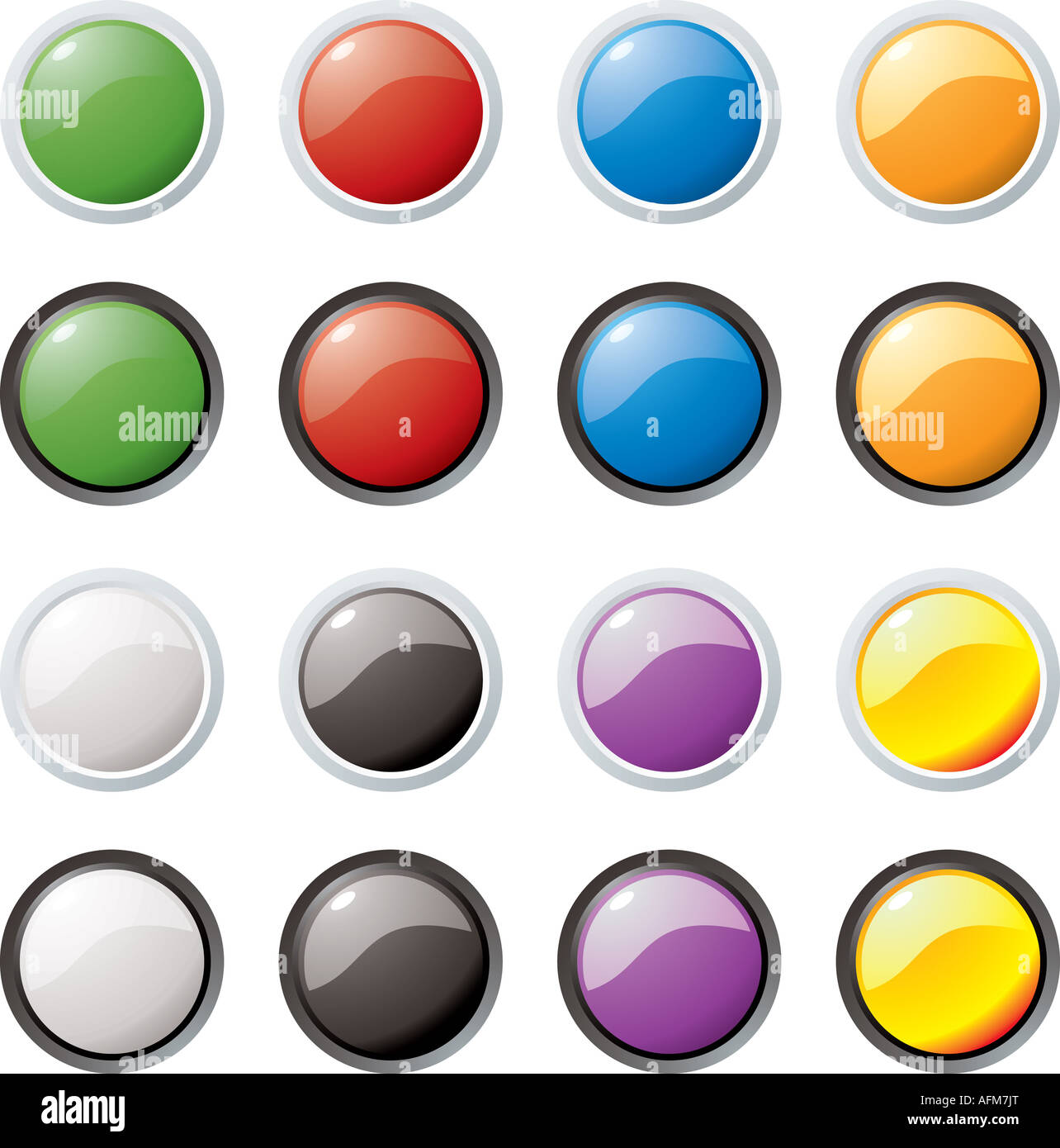 Illustration of colored buttons with an outer rim in two color ...