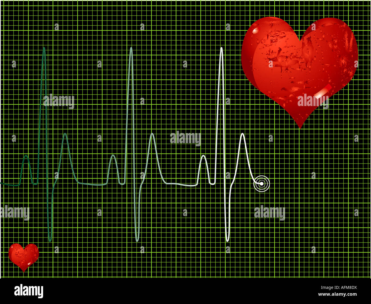 Illustrated medical background with a ecg overlayed with a 3d red heart ...
