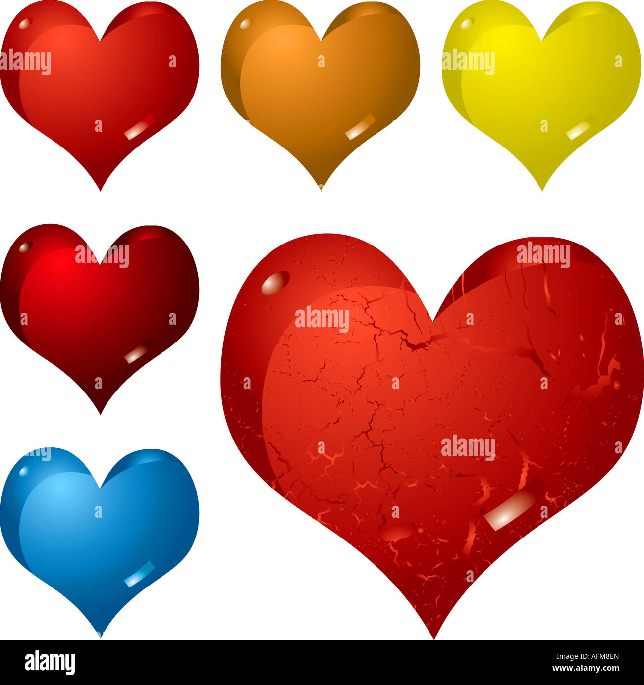 Illustration of six different hearts in color variations ideal as a ...