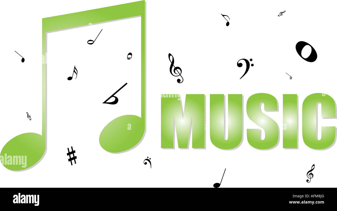 Illustrated music image in green with notes ideal as a logo or symbol ...