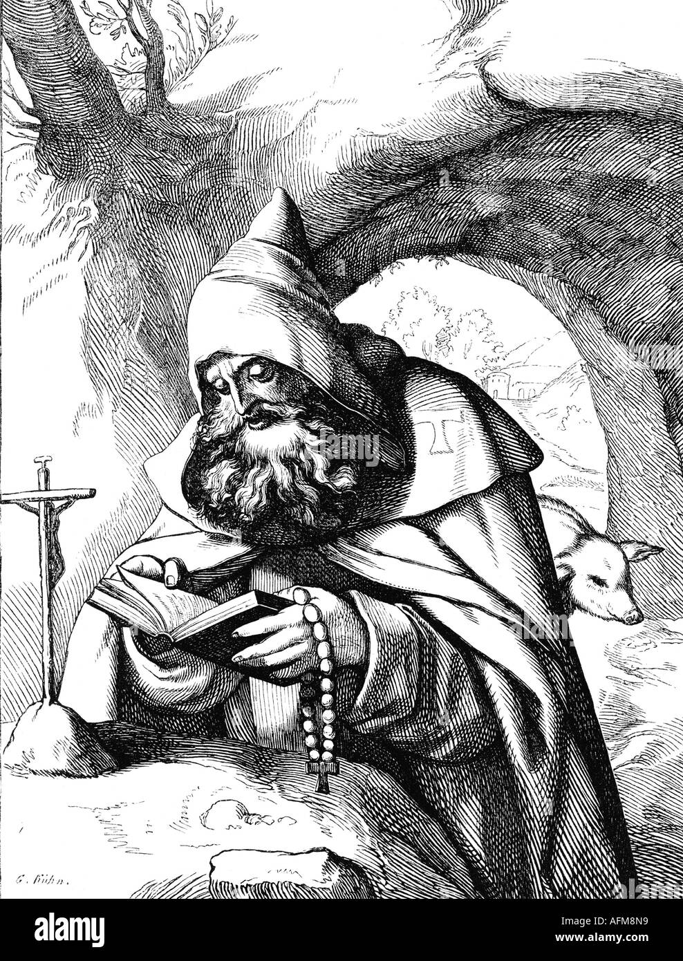 Anthony the Great, circa 251 - circa 356, egyptian Saint, reading ...
