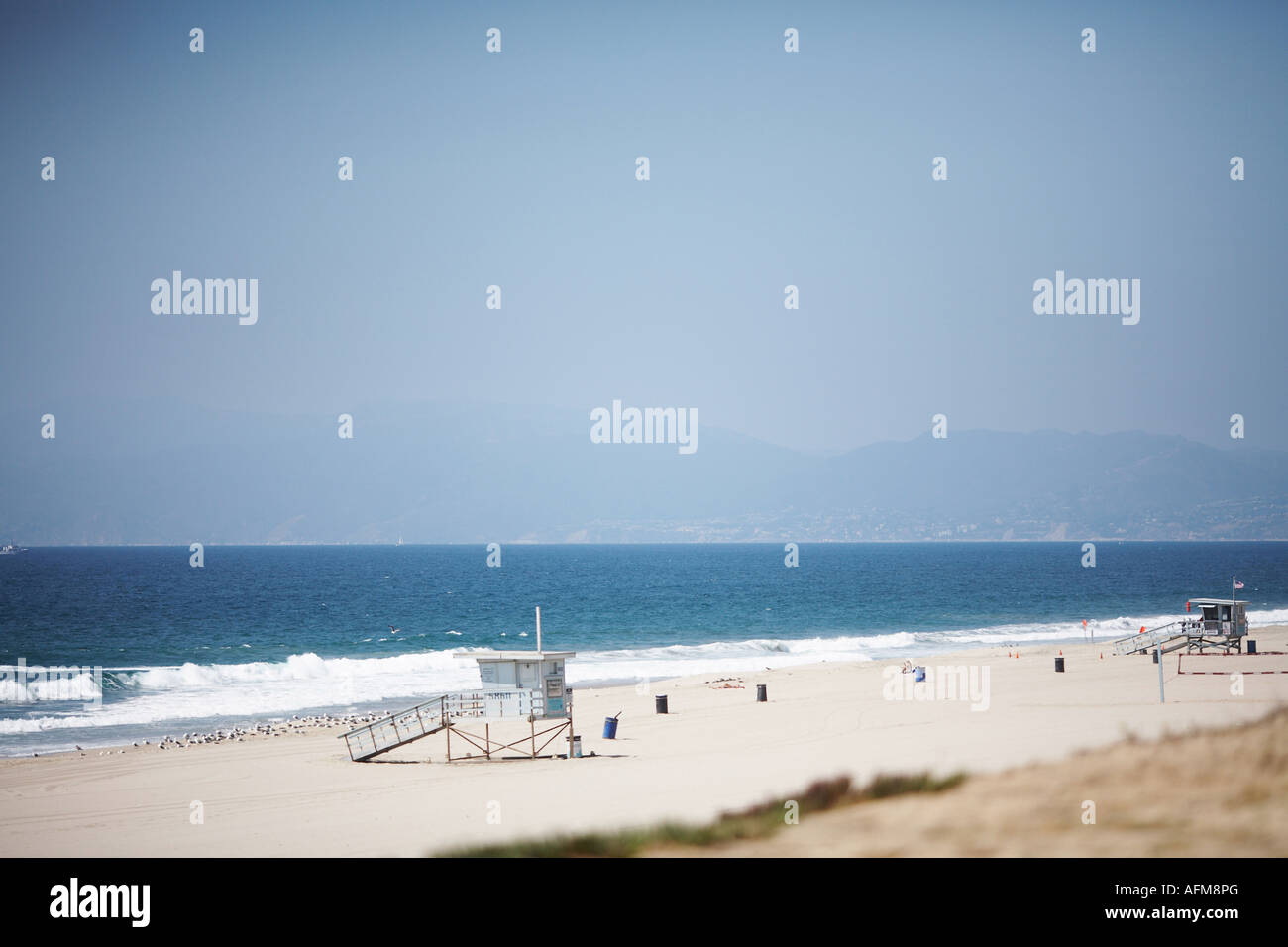 Beach View Over Dockweiler State Beach with Lifeguard Towers El Segundo ...