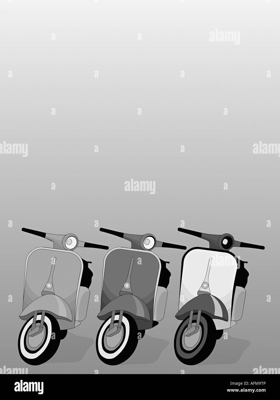 Three motor scooters in a row Stock Photo - Alamy