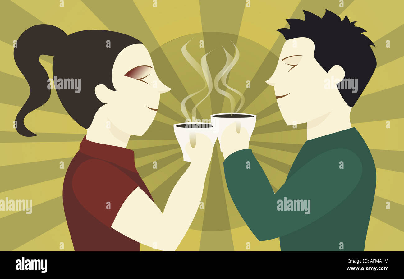 Woman and a man toasting tea cups Stock Photo - Alamy