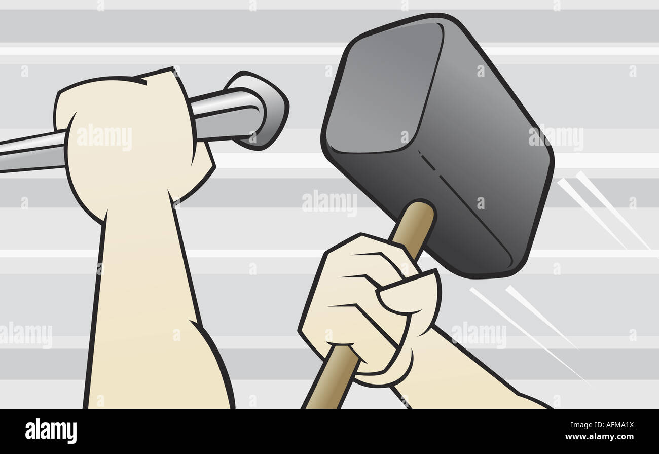 Hands holding a hammer and a chisel Stock Photo - Alamy