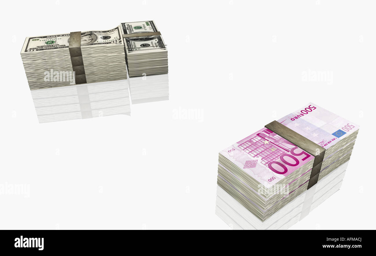 Bundles of american and euro banknotes Stock Photo - Alamy