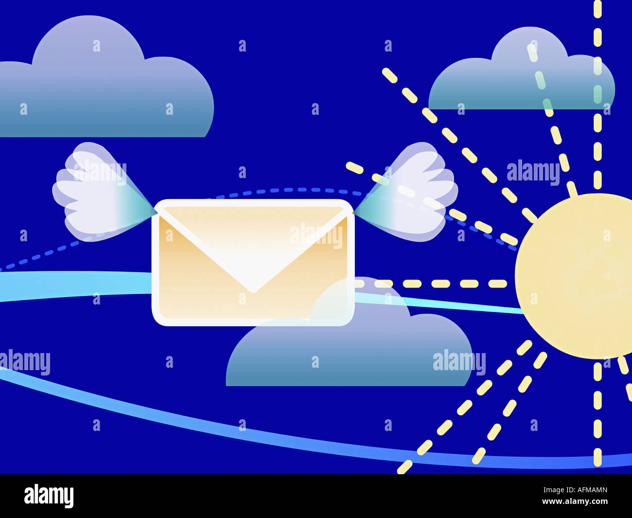 Envelope flying in the sky Stock Photo - Alamy