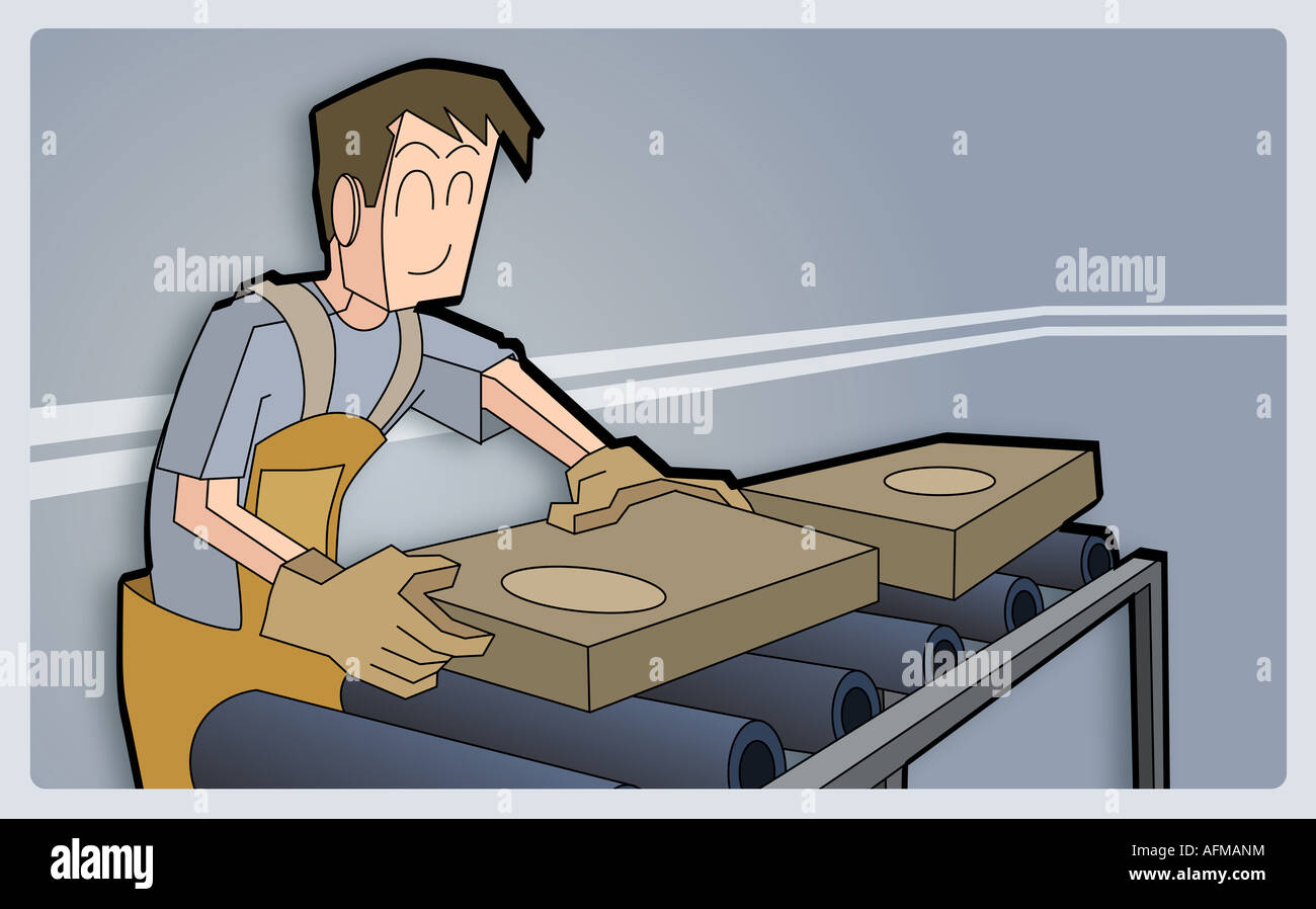 Man packing boxes on a conveyor belt Stock Photo - Alamy