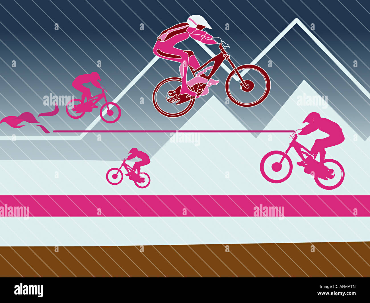 Four men performing a stunt with bicycles Stock Photo - Alamy