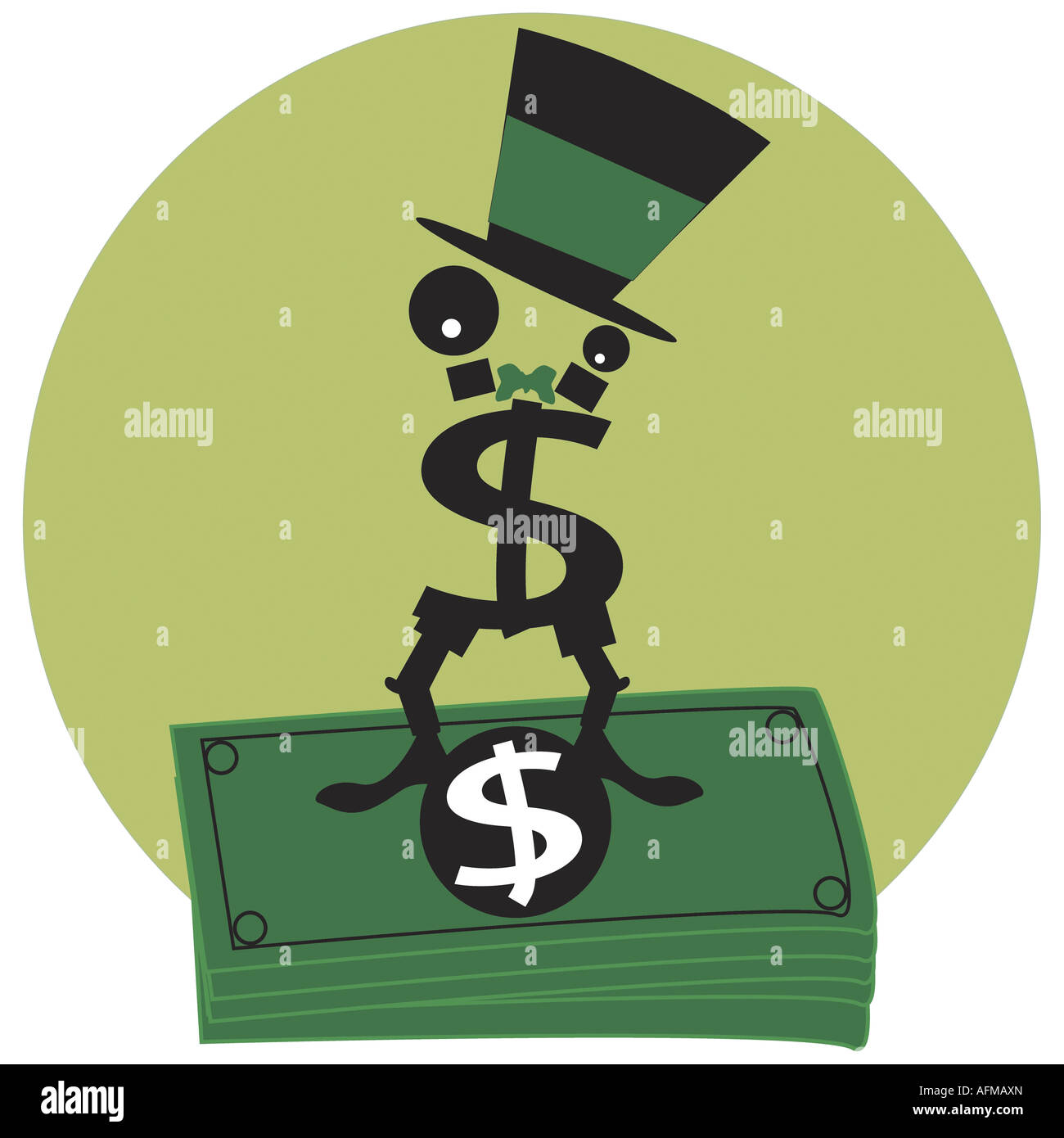 Dollar symbol wearing a top hat on american currency Stock Photo - Alamy