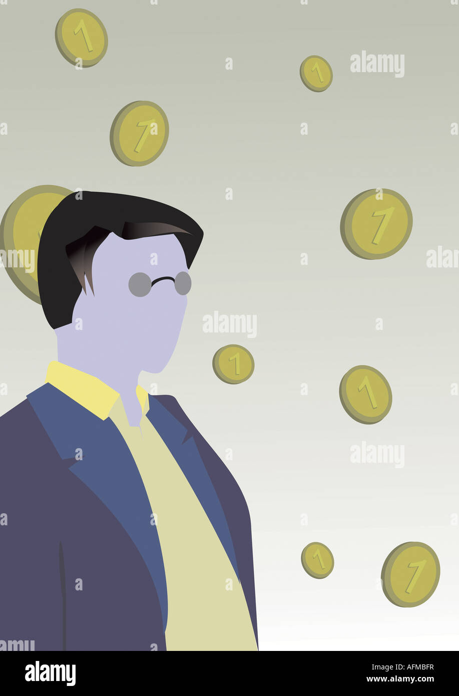 Coins falling around a businessman Stock Photo - Alamy