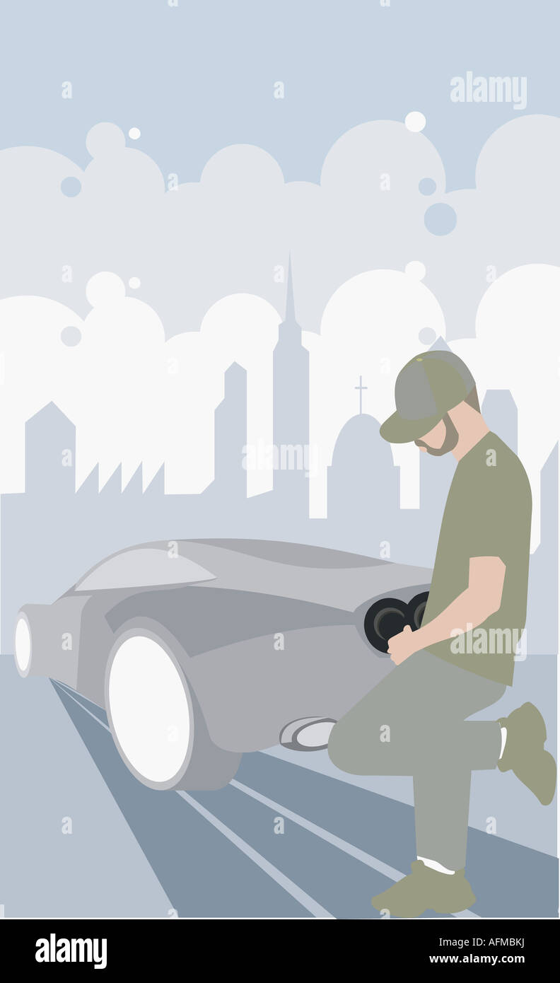 Man standing behind a car Stock Photo - Alamy