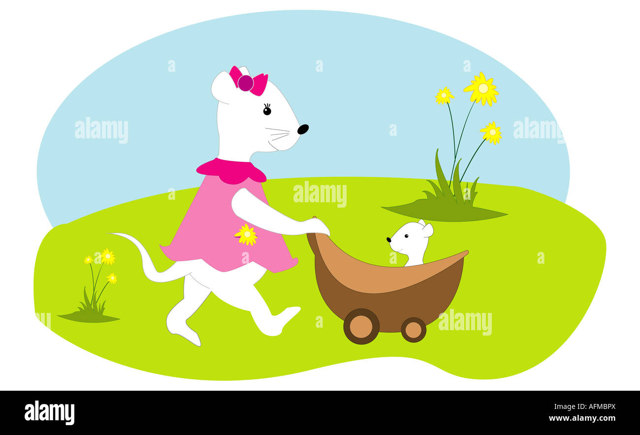 Mother mouse pushing her young in a baby stroller Stock Photo - Alamy