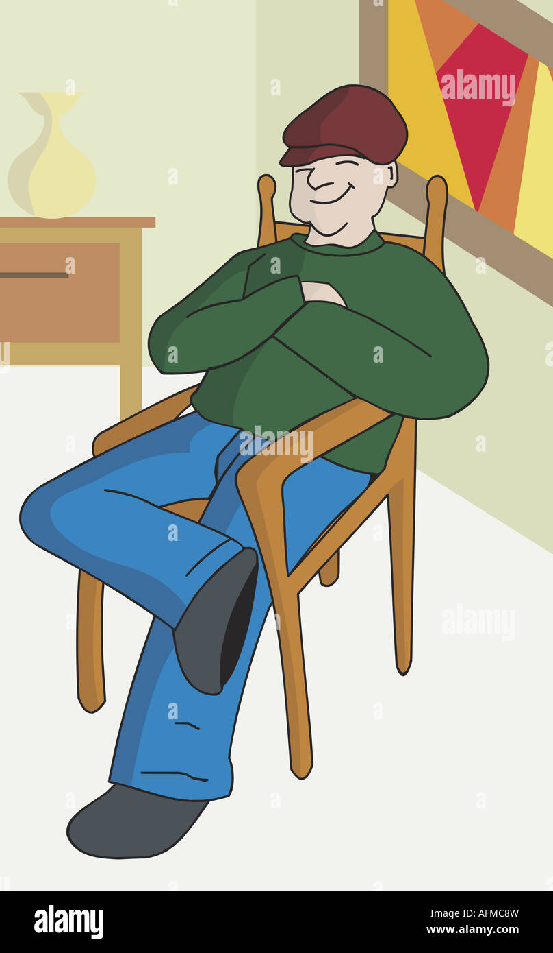 Man sitting on a chair with his arms crossed Stock Photo - Alamy