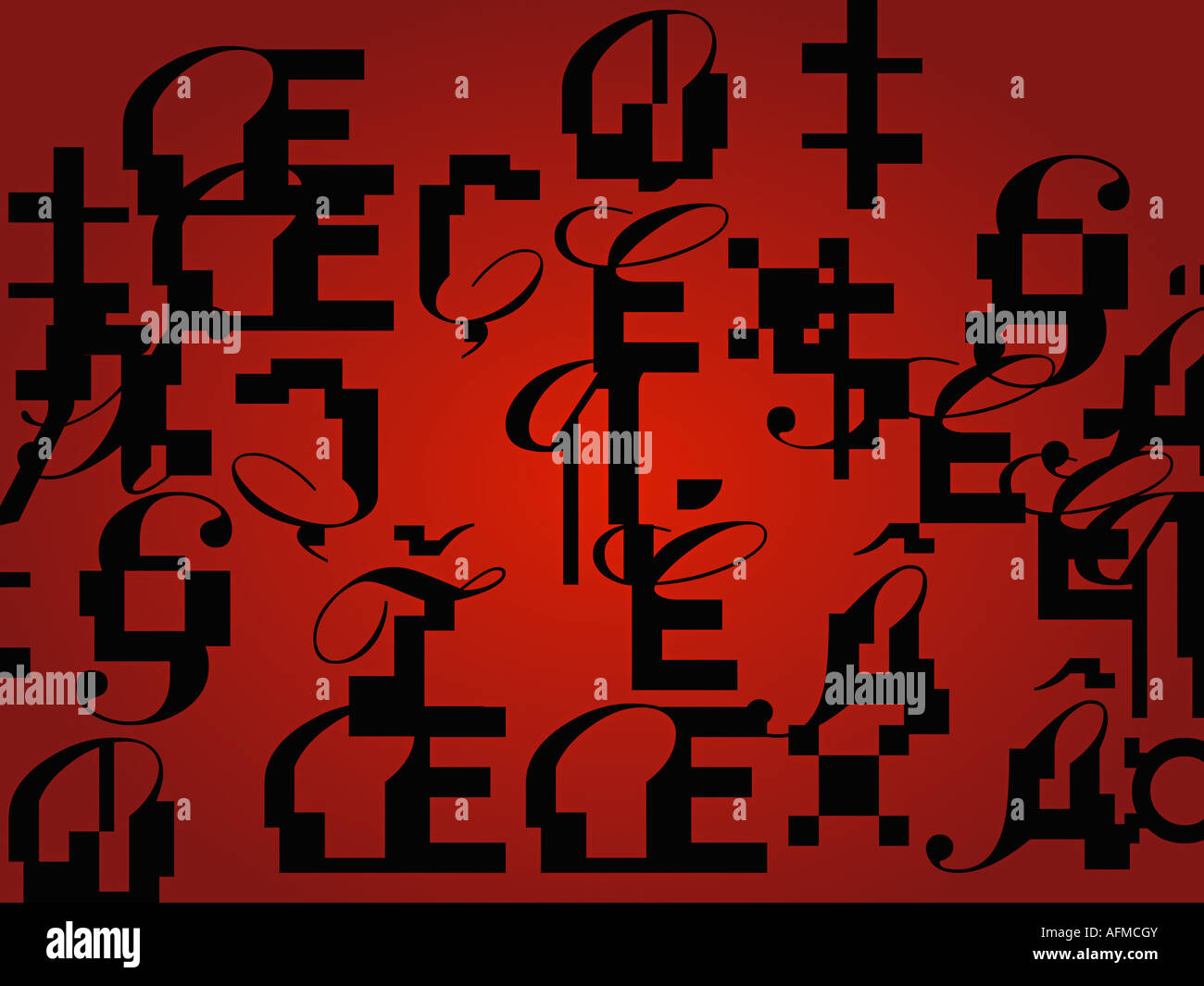 Alphabets and signs on a red background Stock Photo - Alamy