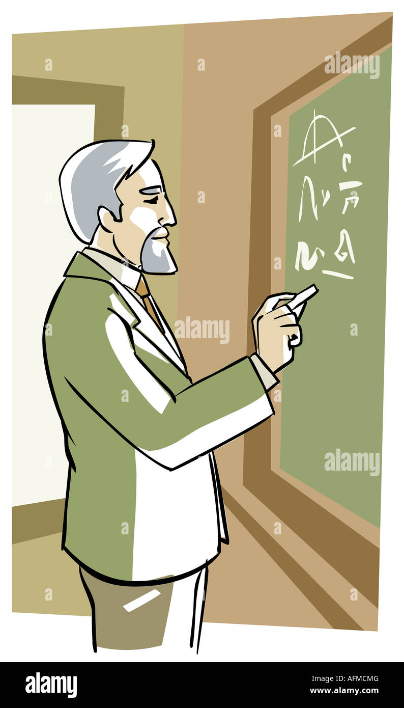 Side profile of a professor writing on a blackboard Stock Photo - Alamy