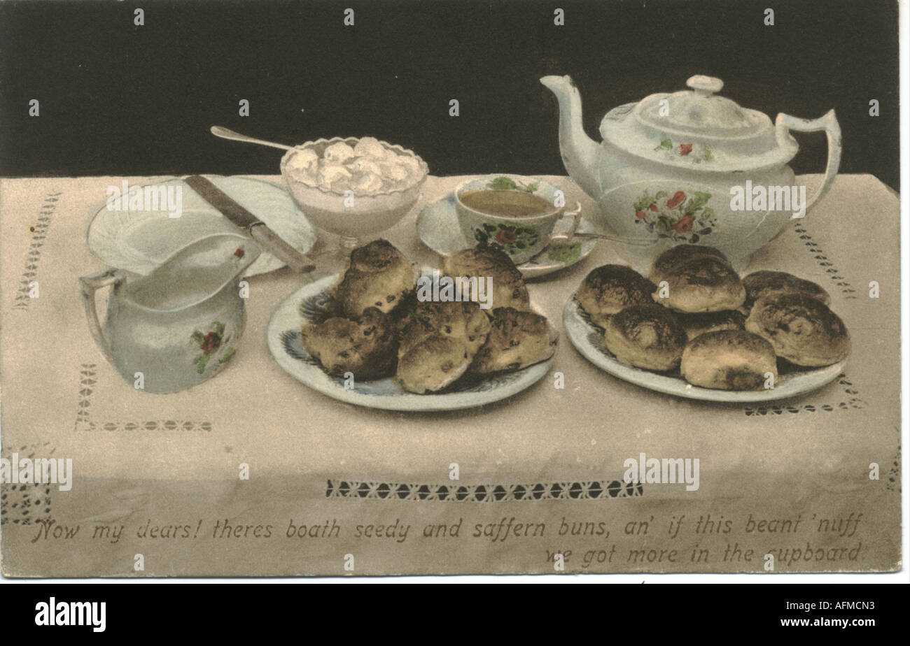 Traditional Devonshire tea on greeting picture postcard postally used ...