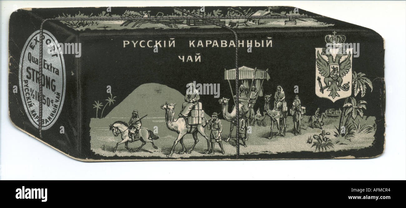 Russian Caravan Tea advertising booklet as die cut facsimile of tea ...