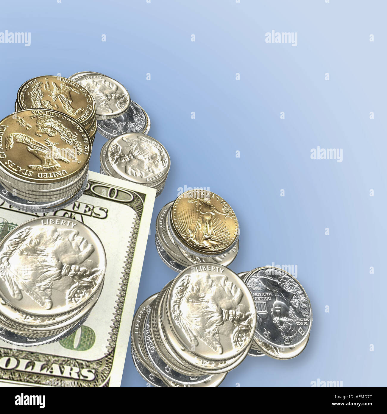 One dollar bill stacked coins hi-res stock photography and images - Alamy