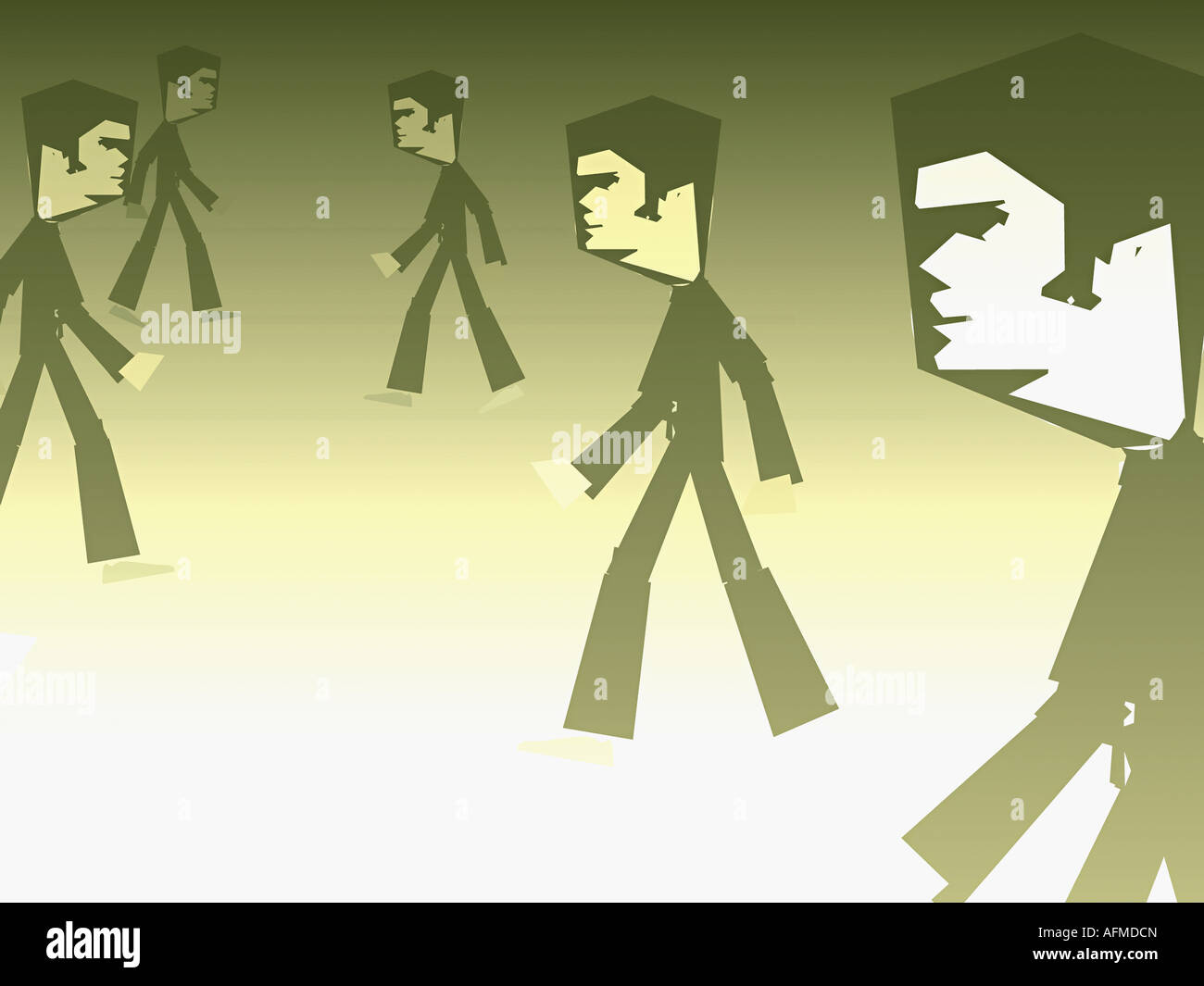 Side profile of five men walking Stock Photo - Alamy