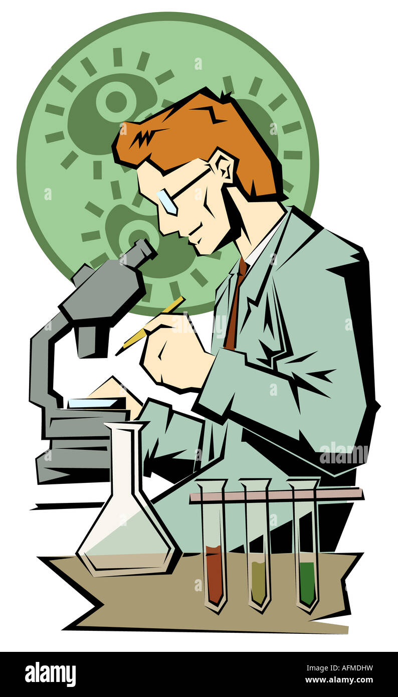 Scientist on a microscope cartoon hi-res stock photography and images ...
