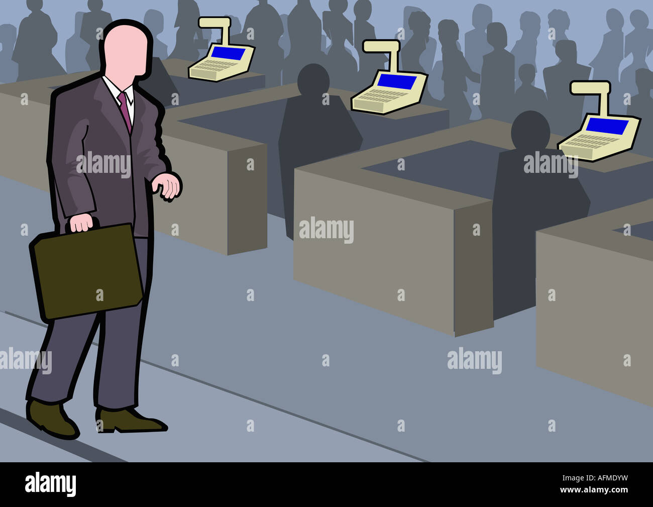 Businessman walking near a customer service counter Stock Photo - Alamy