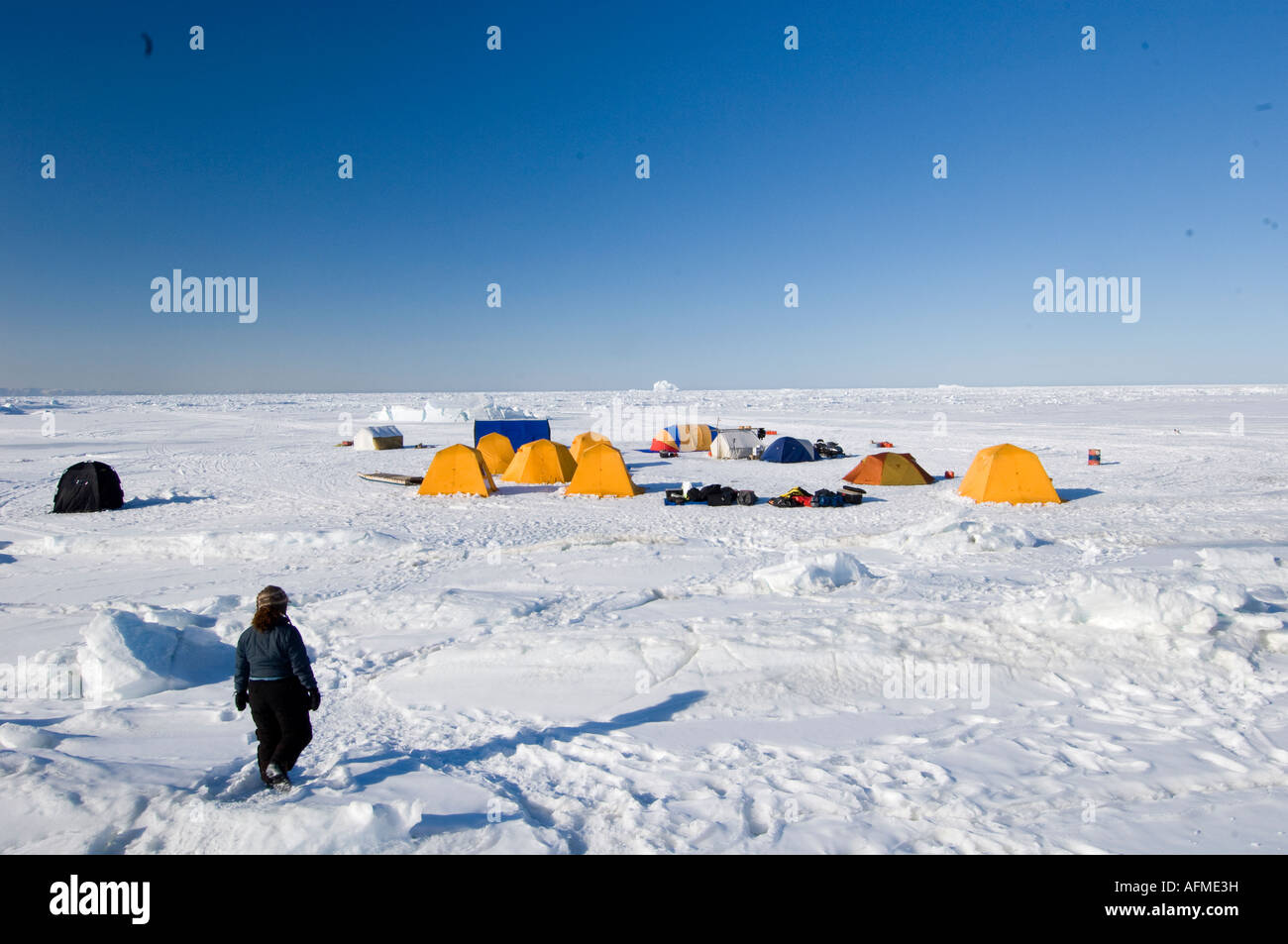 Small Arctic camp of tents on the sea ice at Lancaster Sound 2007 ...
