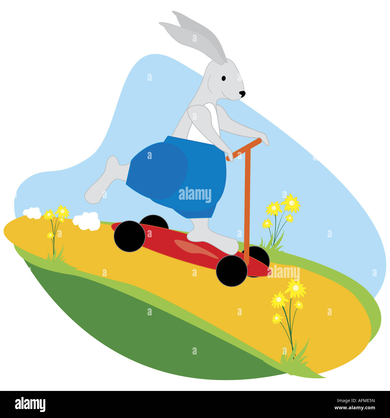 Rabbit riding a push scooter Stock Photo - Alamy