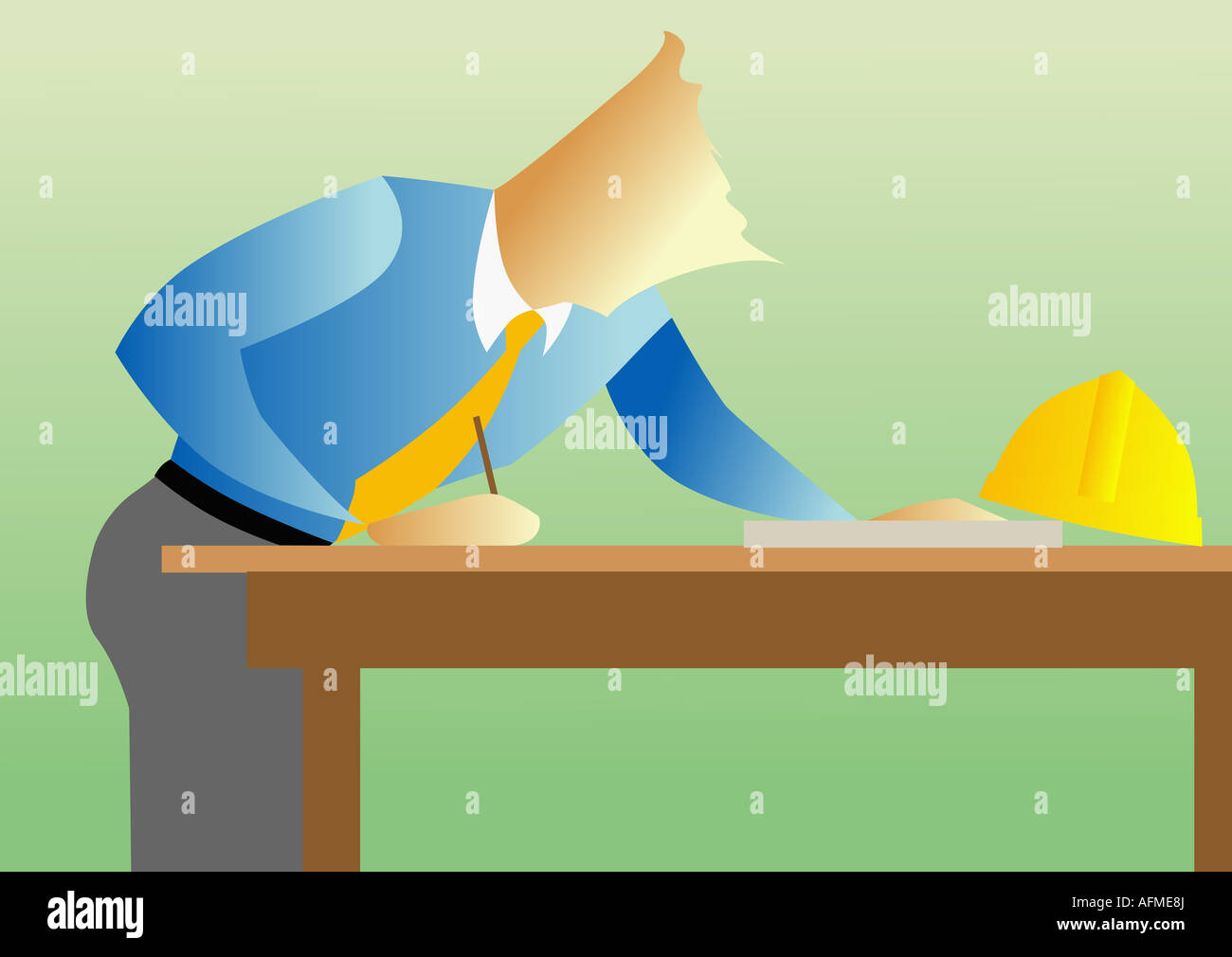 Construction worker working on a table Stock Photo - Alamy