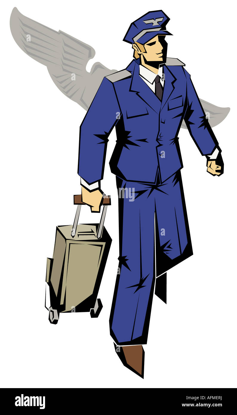 Pilot pulling a suitcase Stock Photo - Alamy