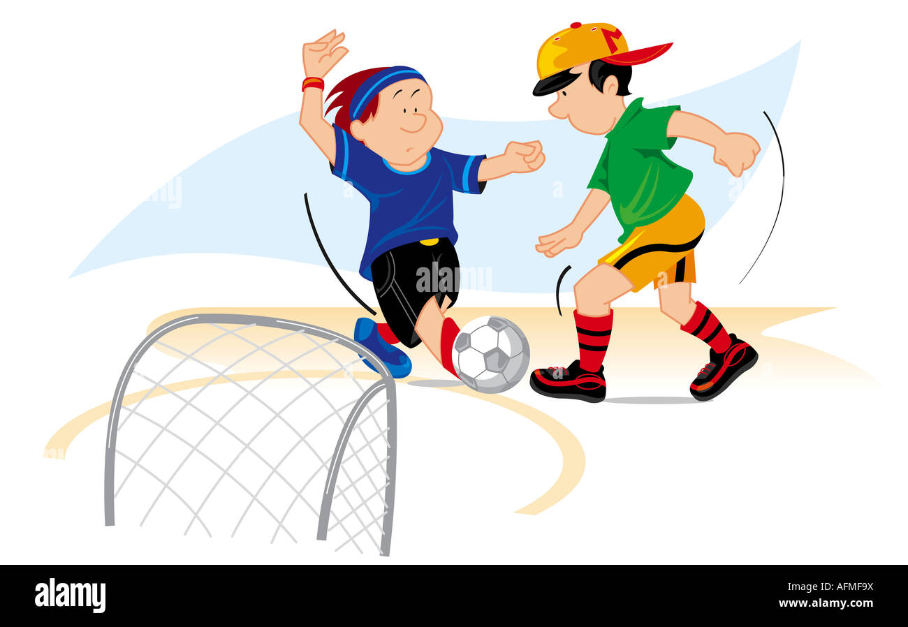 Side profile of two boys playing soccer Stock Photo - Alamy