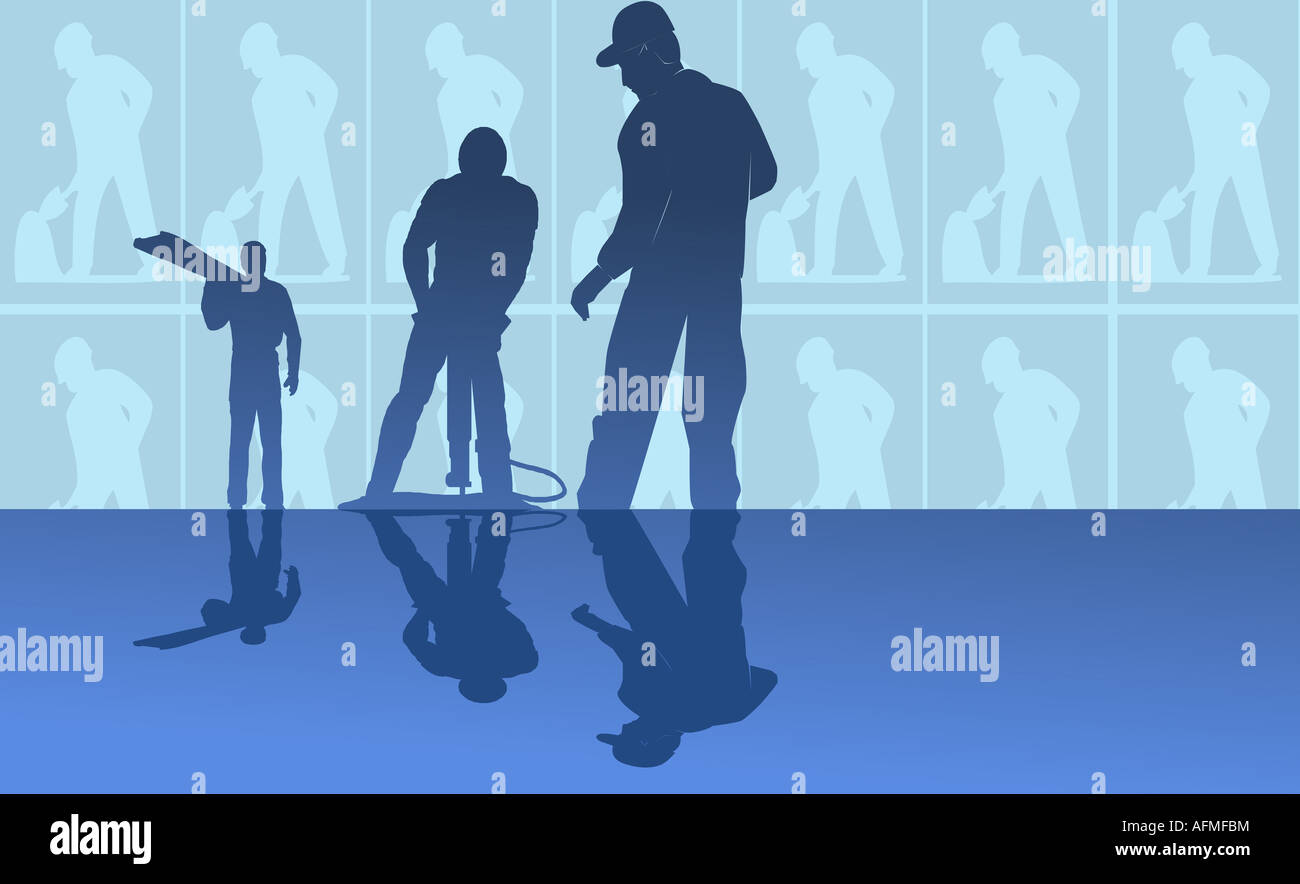 Three men working at a construction site Stock Photo - Alamy