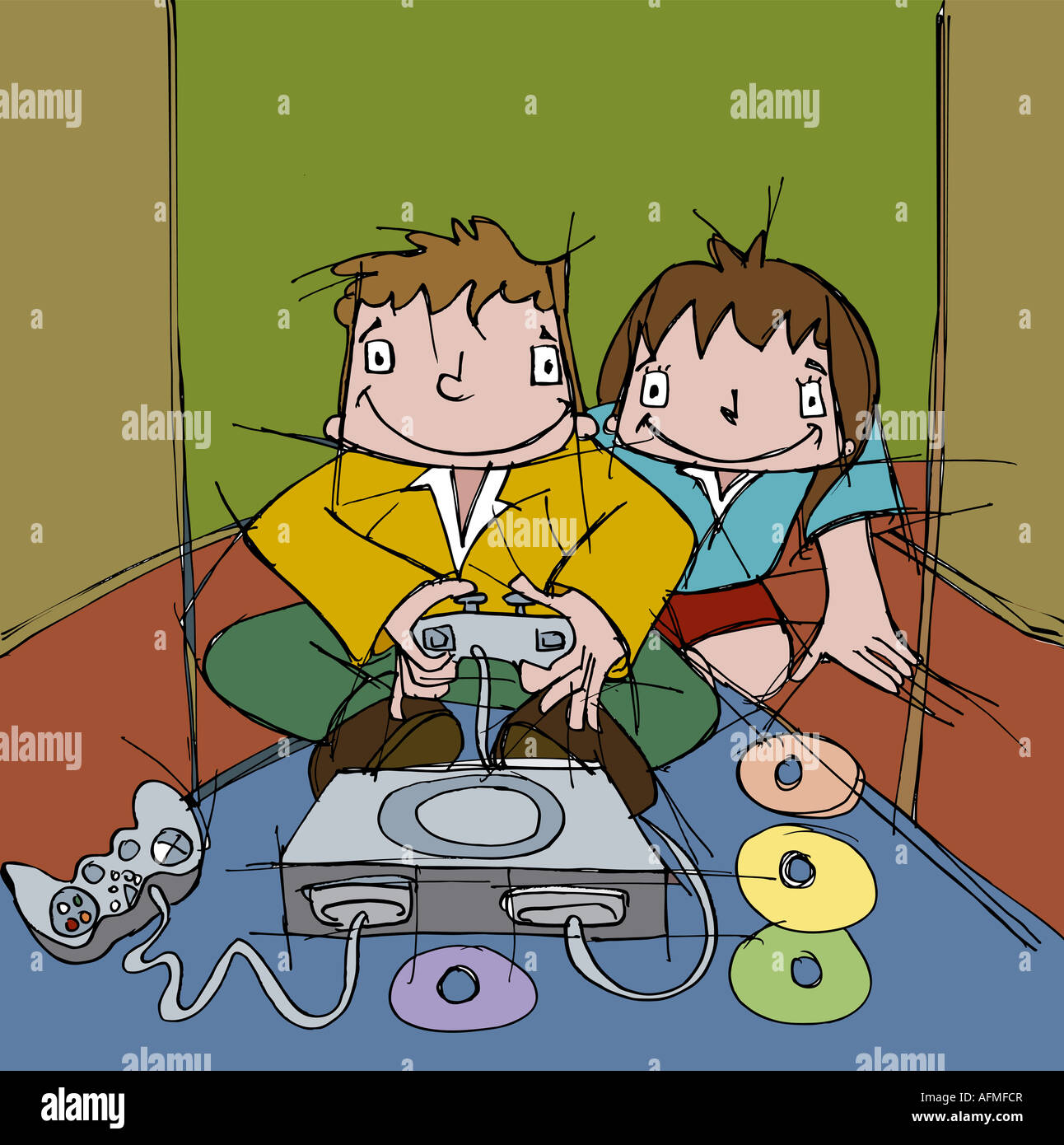 Two boys playing a video game Stock Photo - Alamy