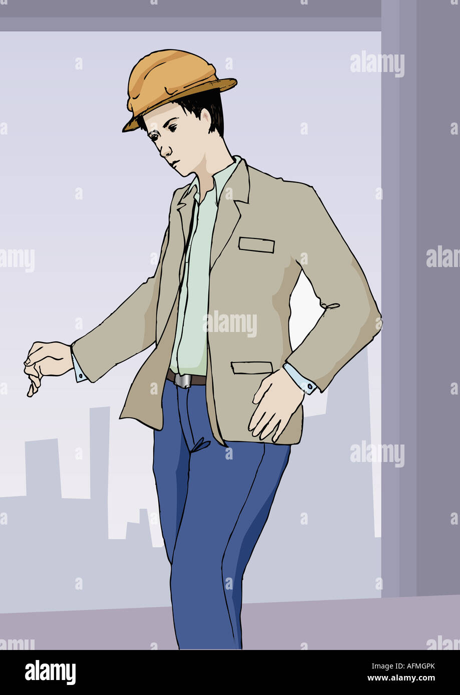 Side profile of a construction worker Stock Photo - Alamy