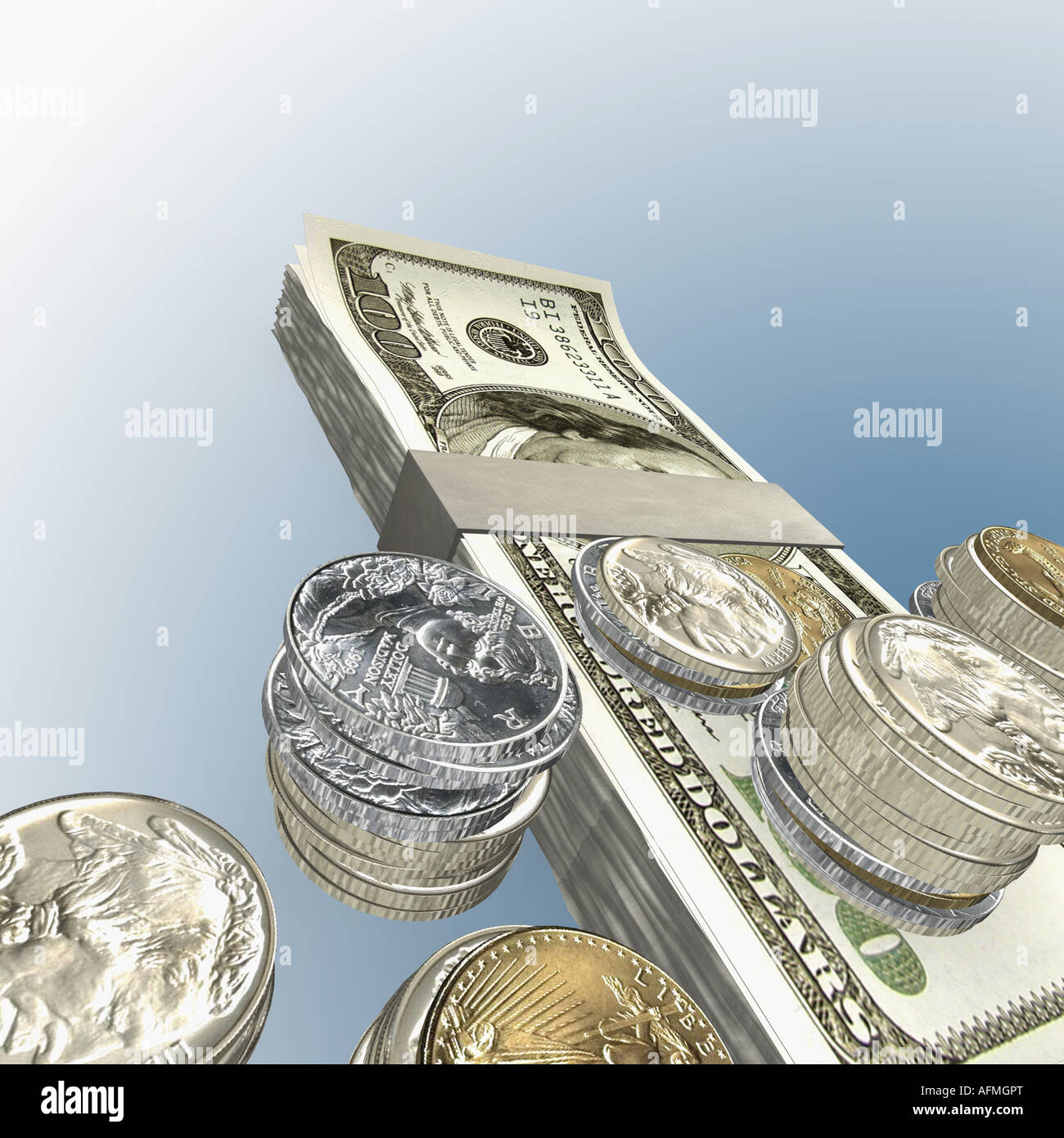 One dollar bill stacked coins hi-res stock photography and images - Alamy