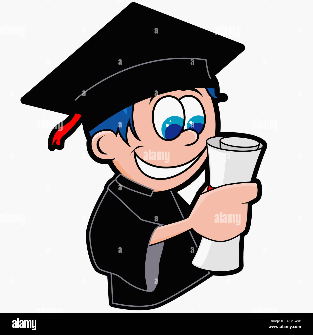 Close up of boy in graduation gown holding diploma hi-res stock ...