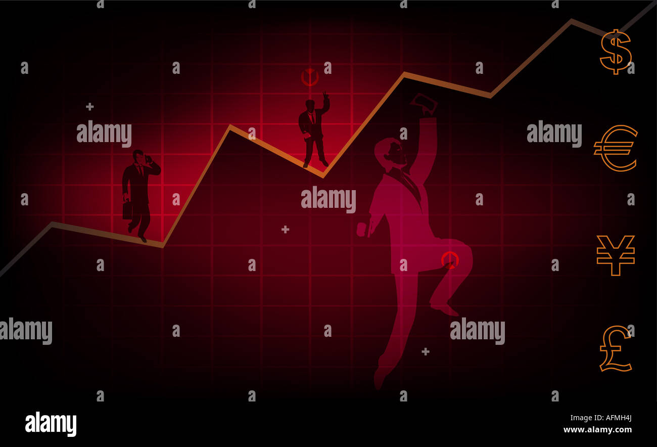 Two businessmen standing on a line graph Stock Photo - Alamy
