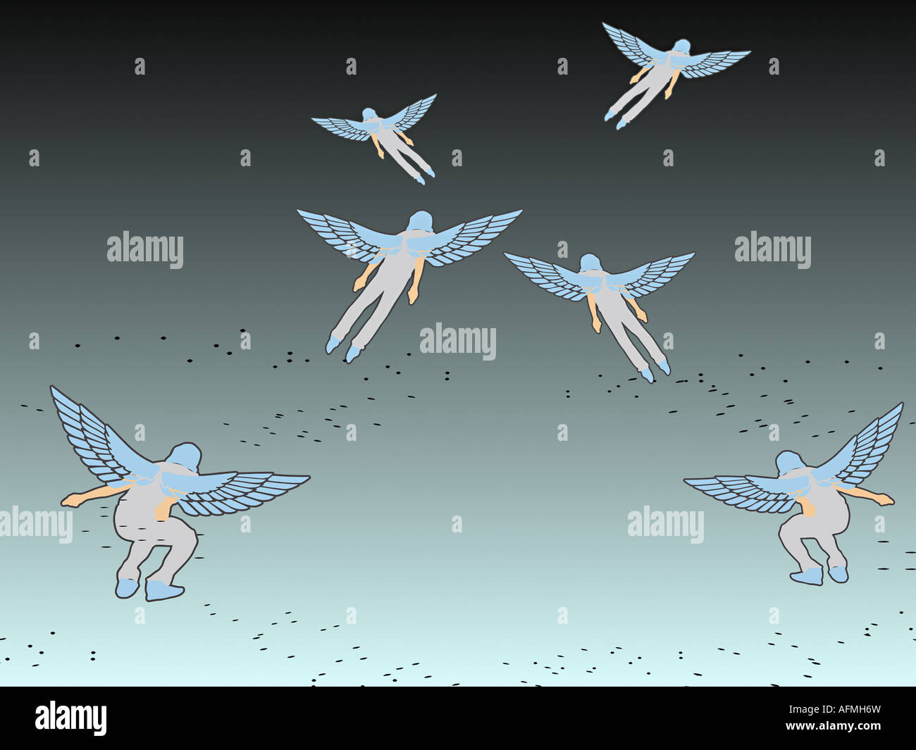 Group of People with wings flying in the sky Stock Photo - Alamy