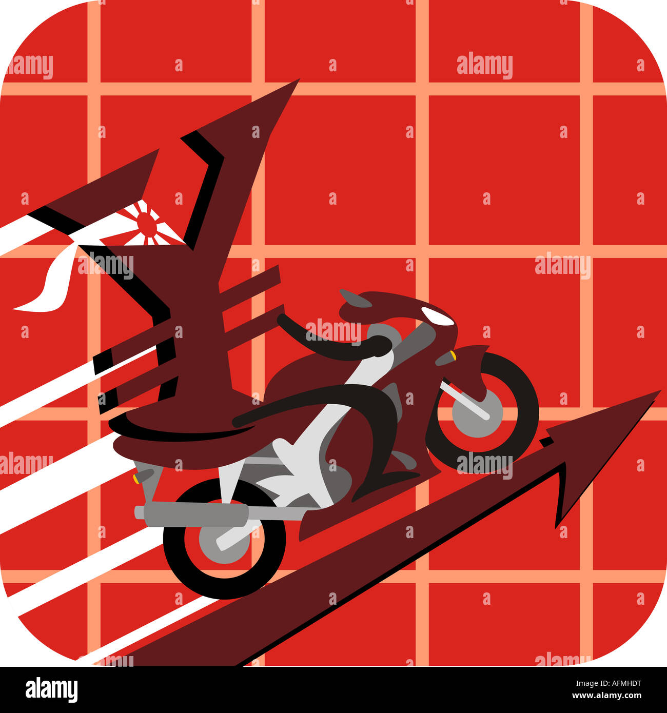 Yen sign driving a motorcycle on a line graph Stock Photo - Alamy