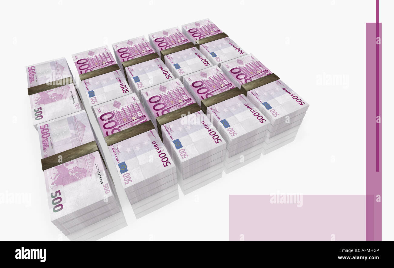 Five bundles of five hundred Euro bank notes Stock Photo - Alamy