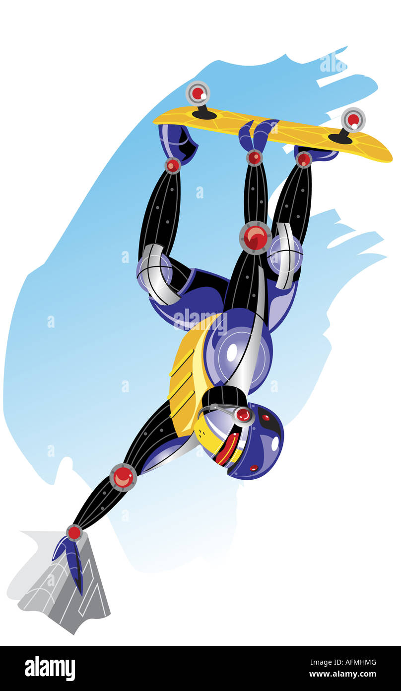 Robot performing a stunt on a skateboard Stock Photo - Alamy