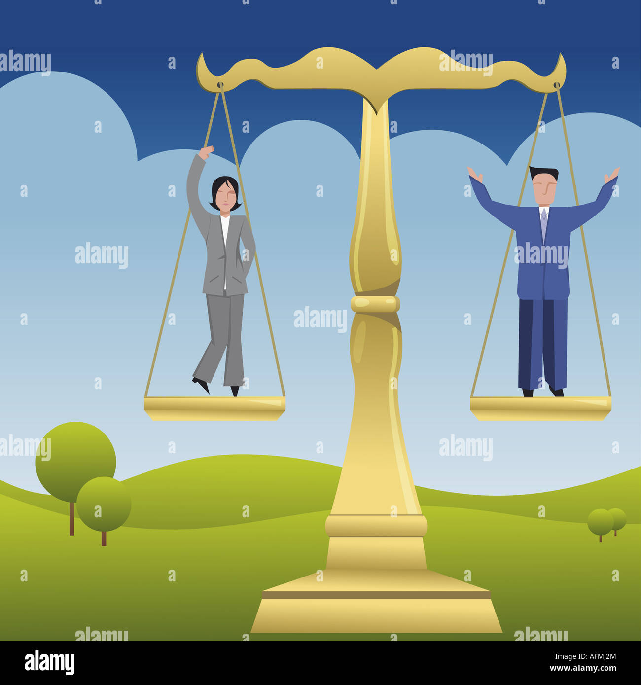 Businesspeople standing on a weight scale Stock Photo - Alamy